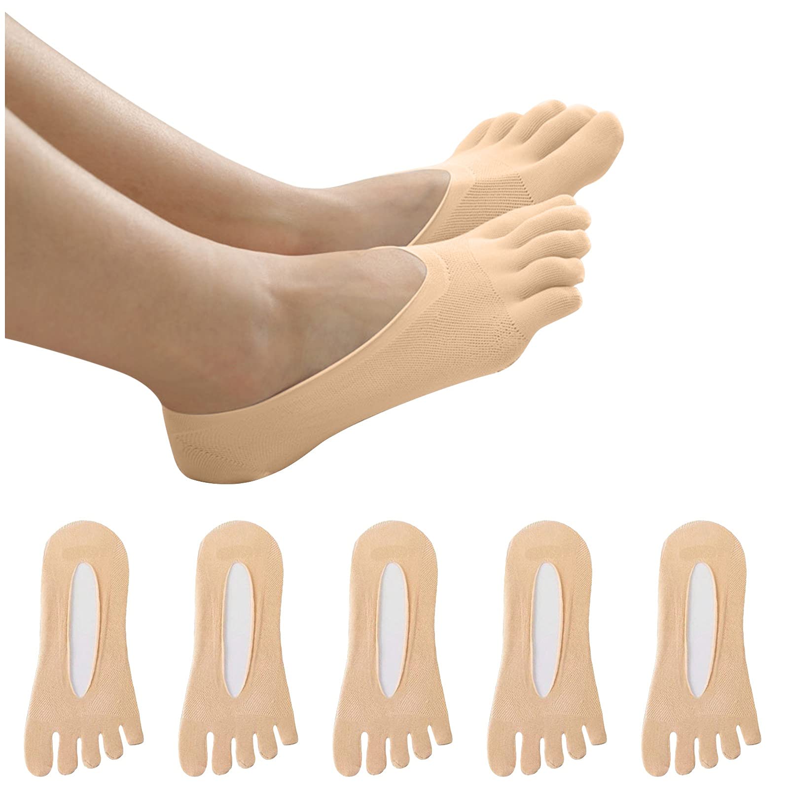 1/5/6 Pairs Five Toes Socks for Women,Athletic Orthopedic Compression Socks Toe Separated Low Cut Liner with Gel Tab