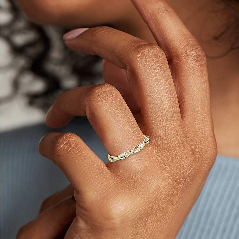 10k Yellow Gold 1/3 Ct TW Round-Cut Natural Diamond Eternity Ring Vine Floral Leaf Women's Anniversary Stackable Wedding Guard Band