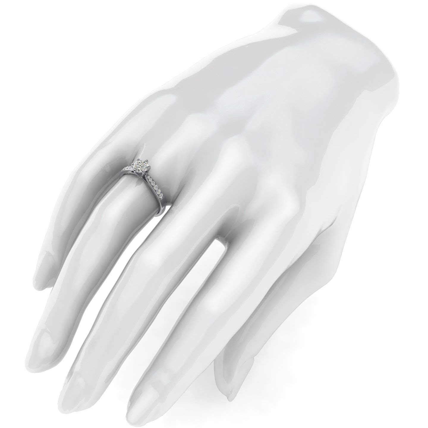 10k white gold 1.0 CT Classic 6-Prong Simulated Diamond Engagement Ring Graduated Side Stones Promise Bridal Ring (7)