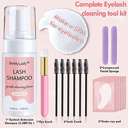 BeMyLady Eyelash Extension Shampoo 100ml Eyelash Shampoo for Lash Extensions Gentle Eyelid Foaming Cleanser for Sensitive Skin Remove Makeup & Oil, Paraben & Sulfate Free (3.38Fl Oz)