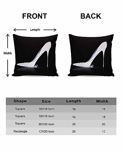 2 Packs Decorative Cotton Throw Pillow Covers, Black White Dots High Heels 18 x 18 Inch Square Reversible Soft Cushion Case for Couch Bedroom Sofa Living Room Chair Car