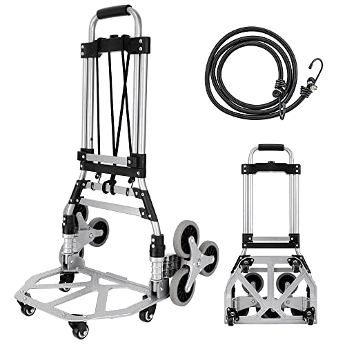 TOLEAD Foldable Stair Climbing Cart 180lb Capacity Convertible Hand Trucks and Dolly,Adjustable Height 3 in 1 Heavy Duty Stair Climber Cart with 10 Wheels