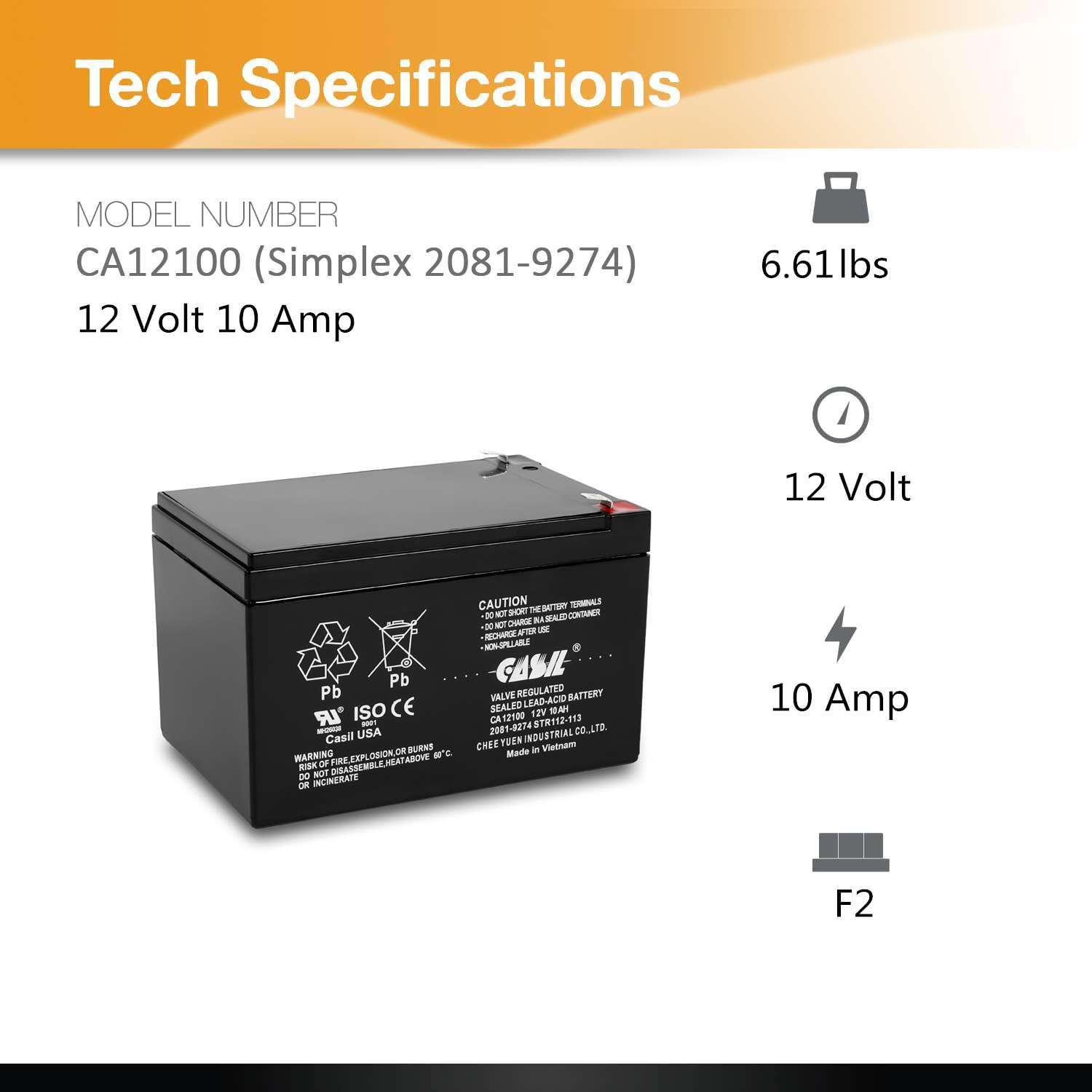 Casil 12V 10Ah Replacement Battery Compatible with Simplex 2081-9274