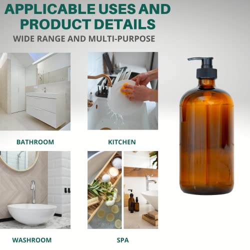 32oz Amber Glass Soap Dispenser- Large Amber Round Bottles with Black Pumps β Apothecary Soap Dispensers is Refillable & Reusable for Bath/Kitchen Accessories - Pack of 4