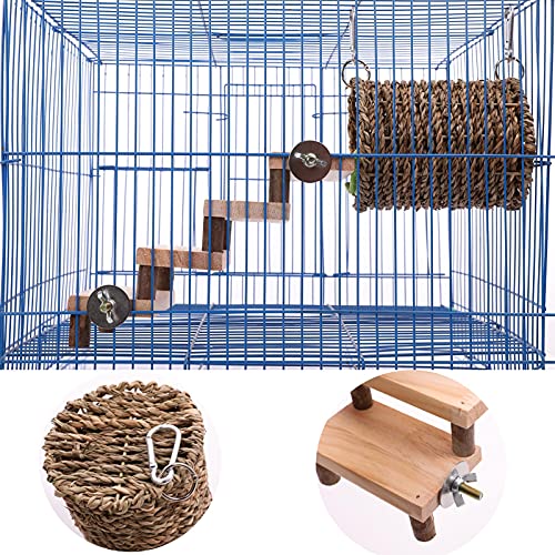 Hamster Wooden Hideout with Stairs and Pads, Cage Habitat Decor for Syrian Hamster, Birds, Rats, Mouse, Dwarf Sugar Glider, Gerbils, Hedgehog, Small Pets Resting, Sleeping & Playing Tube