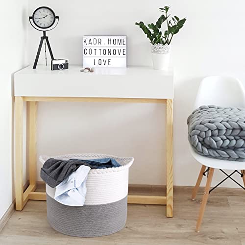 18 x 18 x 14'' Large Cotton Rope Storage Laundry Basket Woven Blanket Storage Basket Collapsible Storage Bins, Decorative Canvas Storage Baskets with Handle for Cloth Dog Toy Clothes Baby Pillows