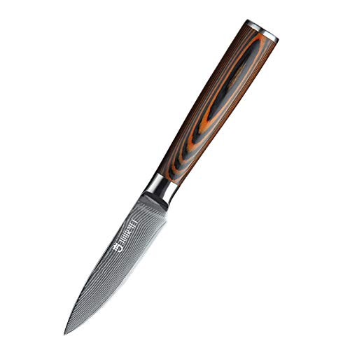 JOURMET 3-1/2" Damascus Paring Knife with Japanese VG10 Super Steel Core, Professional 67-layer Handmade PAKKA Wood Handle with S/S 430 Bolster