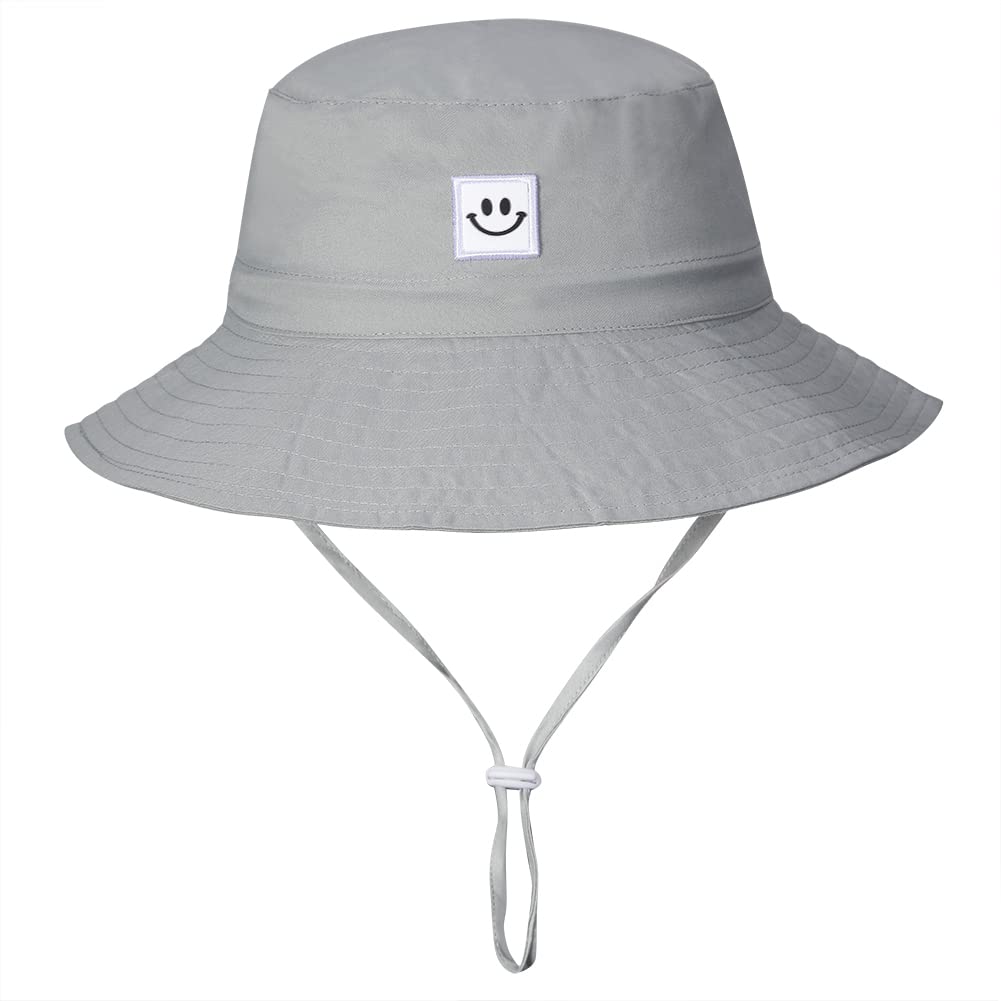 Baby Boy Sun Hat Bucket Hats for Toddler 6-12,12-24 Months 2pack Smile Face Grey/Navy