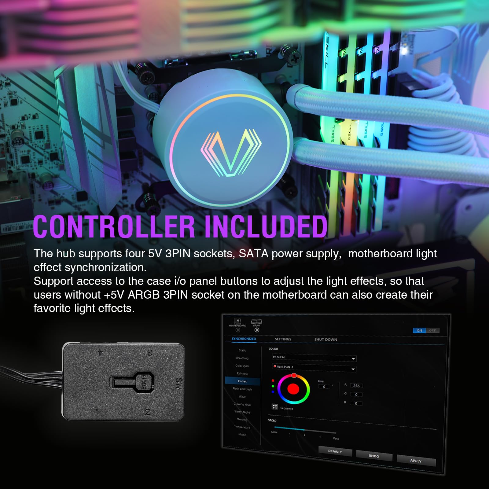 Vetroo V360 Liquid CPU Cooler, 3X 120mm Addressable RGB Pump & PWM Fans, 360mm Radiator 290W TDP AIO Water Cooling w/Controller Hub for Intel LGA 1851/1700/1200 AMD AM5/AM4, for Gaming Console - White