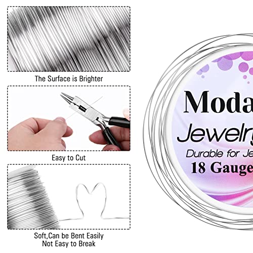 18 Gauge Silver Jewelry Wire with 4 in 1 Plier modacraft 65FT Craft Wire 1 MM Tarnish Resistant Copper Wire Beading Wire for Jewelry Making Supplies and Crafting
