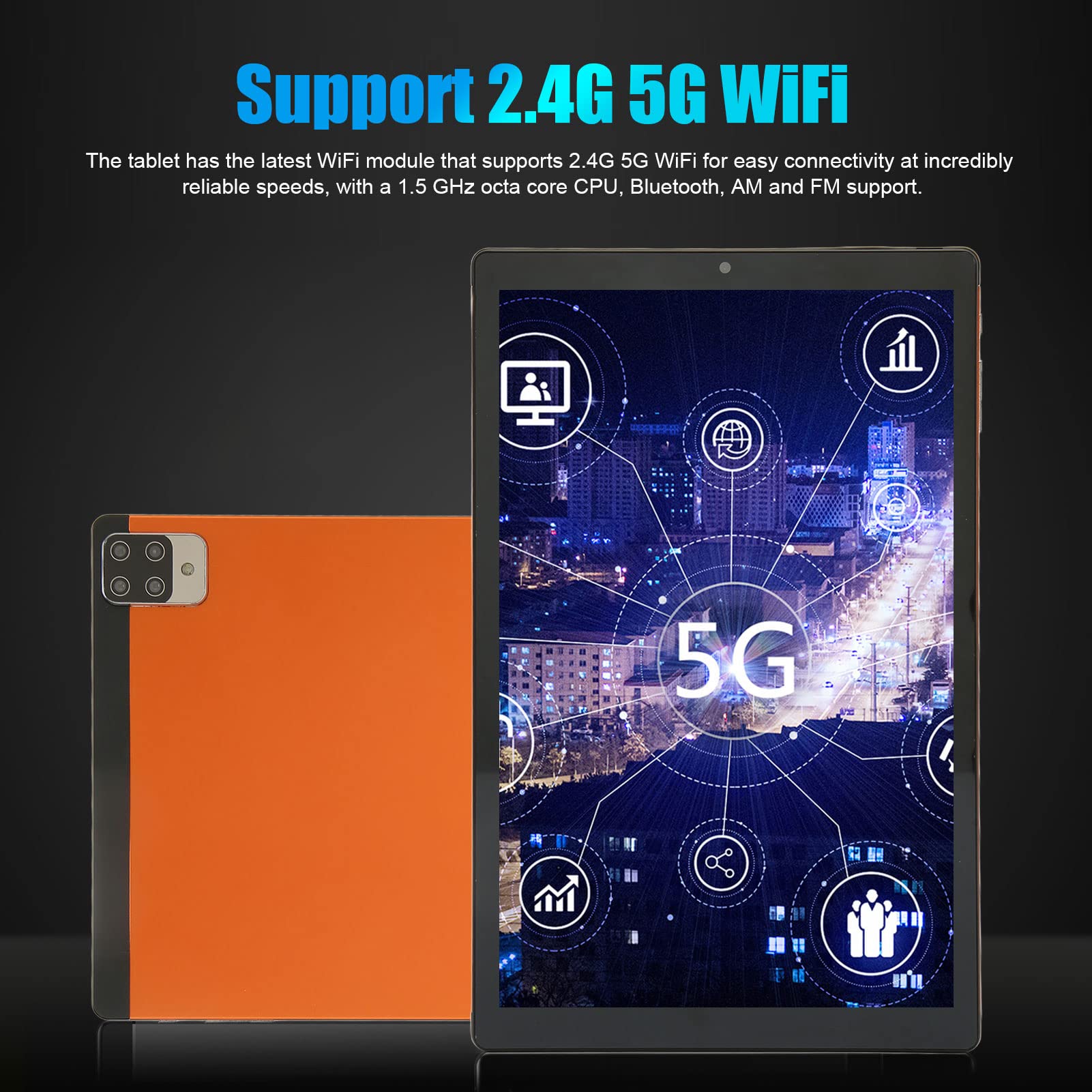 10.1in Tablet, PC Tablet for 11.0 6GB 128GB 2.4G 5G WiFi, 1920x1080 IPS Front 5MP Rear 13MP Calling Tablet 100β240V Orange