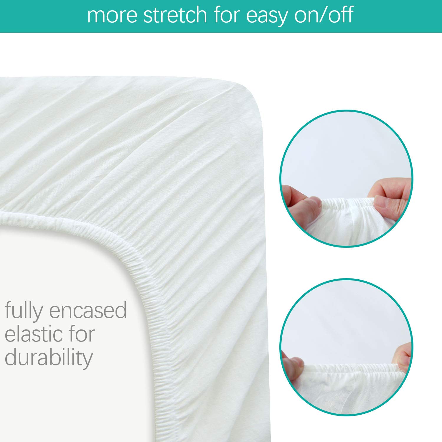 100% Organic Cotton Pack N Play Sheets with 2 Pack Pack and Play Mattress Pad for Playard, White