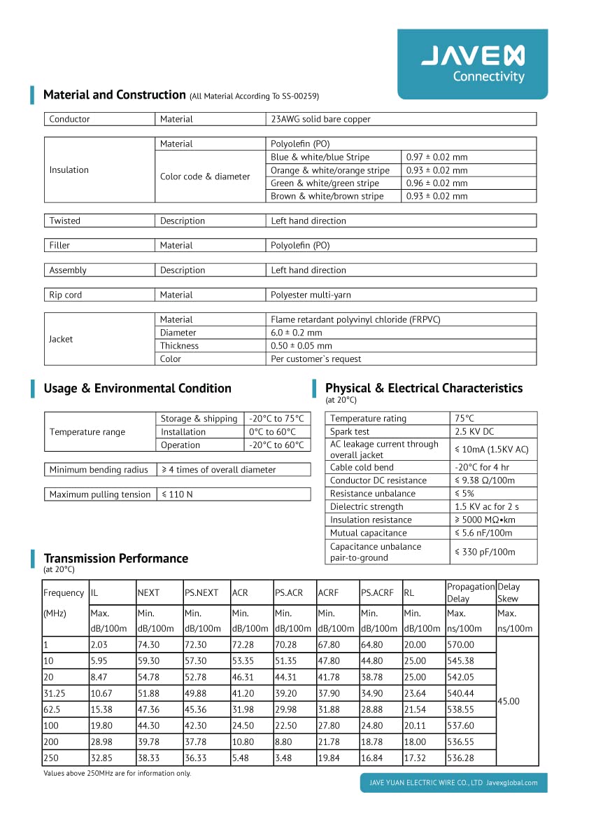 JAVEX 23AWG CAT6 UL Certified [1000 Feet] Solid Bare Copper 600MHz, PoE++ up to 100W, ETL Listed, TAA Compliant, UTP Ethernet Bulk Cable, Blue