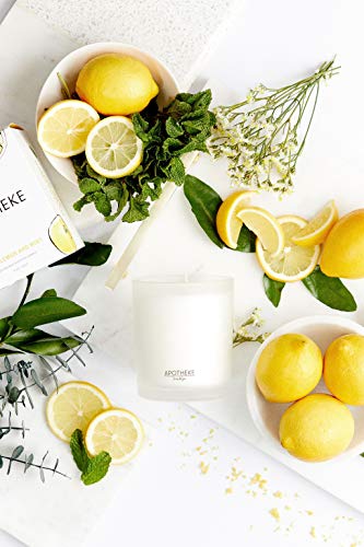 APOTHEKE Market Collection Luxury Scented Jar Candle, Meyer Lemon & Mint, 11 oz - Lemon, Spearmint, Jasmine & Eucalyptus Scent, Strong Fragrance, Aromatherapy, Lasting, Hand Poured in USA, Soy Wax