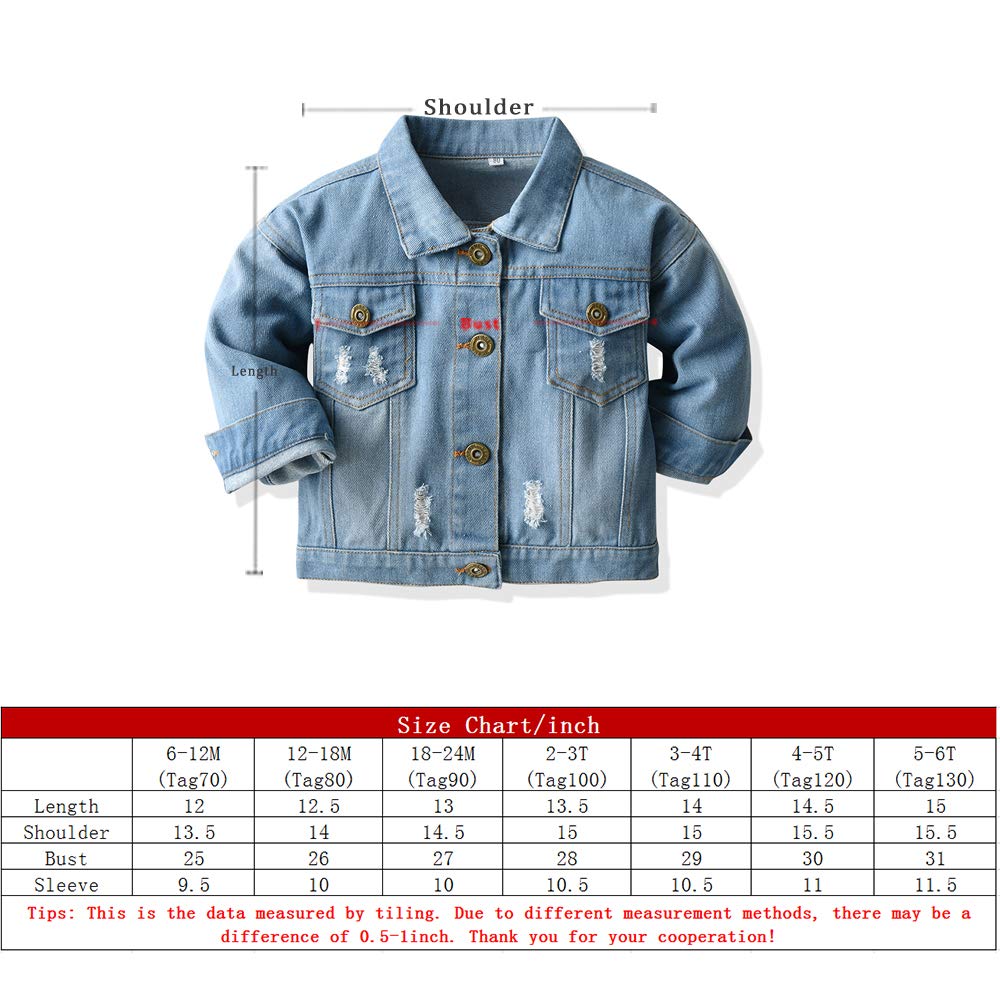 Baby Boys Girls Denim Jacket Kids Toddler Button Down Jeans Jacket Top(Light Blue, 120/4-5T)