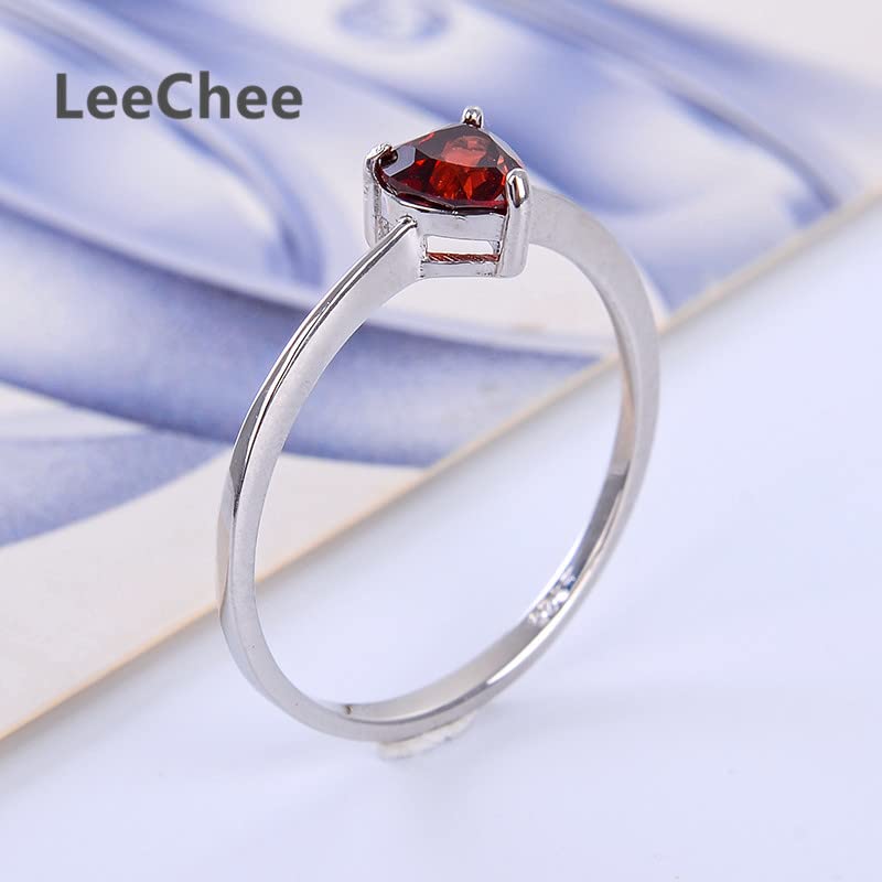 100% Natural Garnet Ring 925 Sterling Silver WineRed Gemstone FineJewelry for Women Gift 0.5ct Birthstone Heart-Shaped