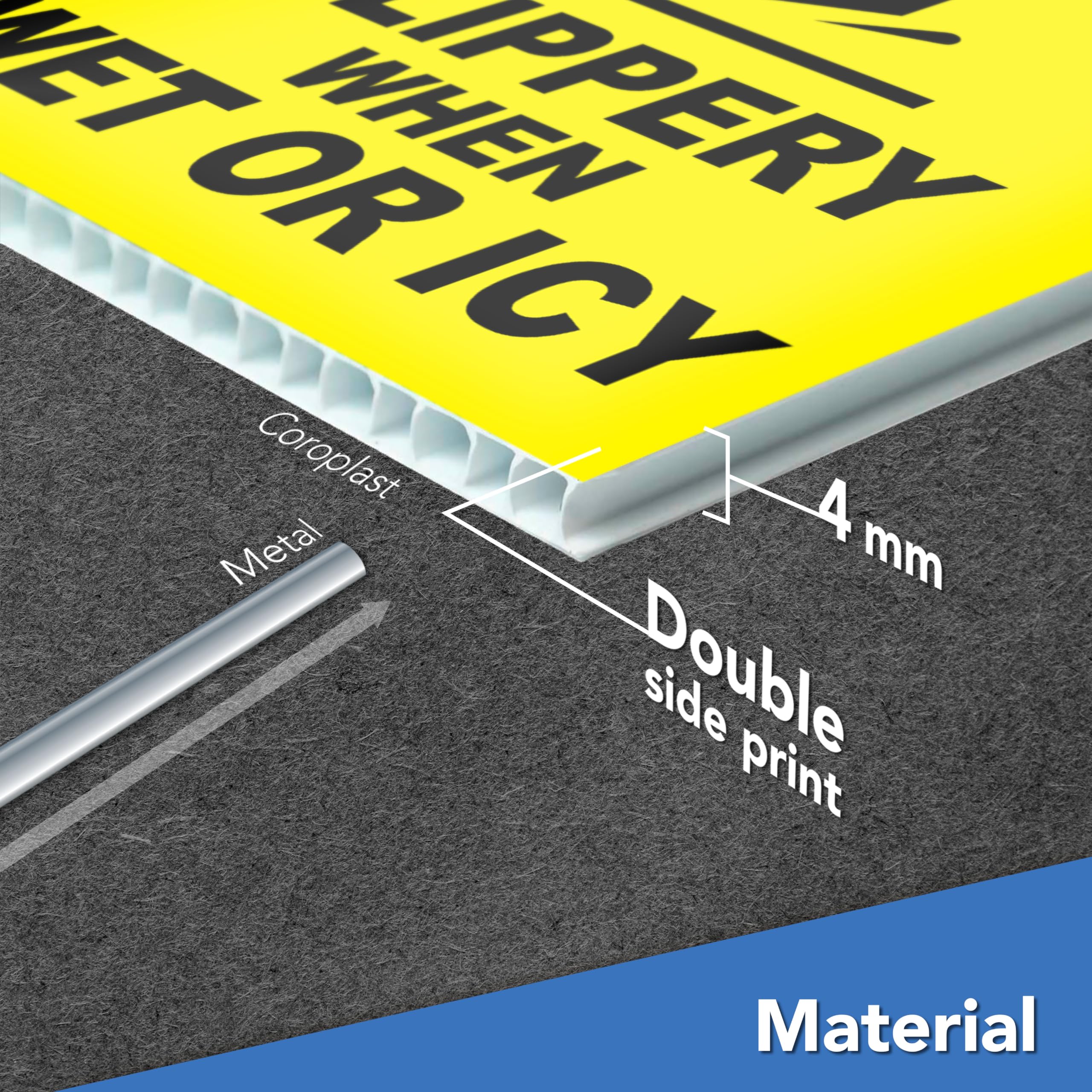 Caution Slippery When Wet or Icy - 8 x 12 Double Sided Coroplast Warning Slippery When Wet Sign - Caution Ice Sign - Caution Wet Floor Sign Yellow