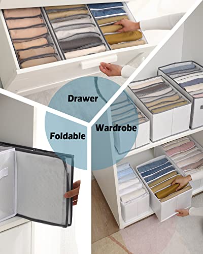 2 Packs Wardrobe Clothes Organizer with Upgraded PP Support Board | Foldable 7-Grid Closet Drawer Divider Organizers | Washable Clothes Storage Organizer for Jeans, Pants, T-shirts, Leggings (Gray)