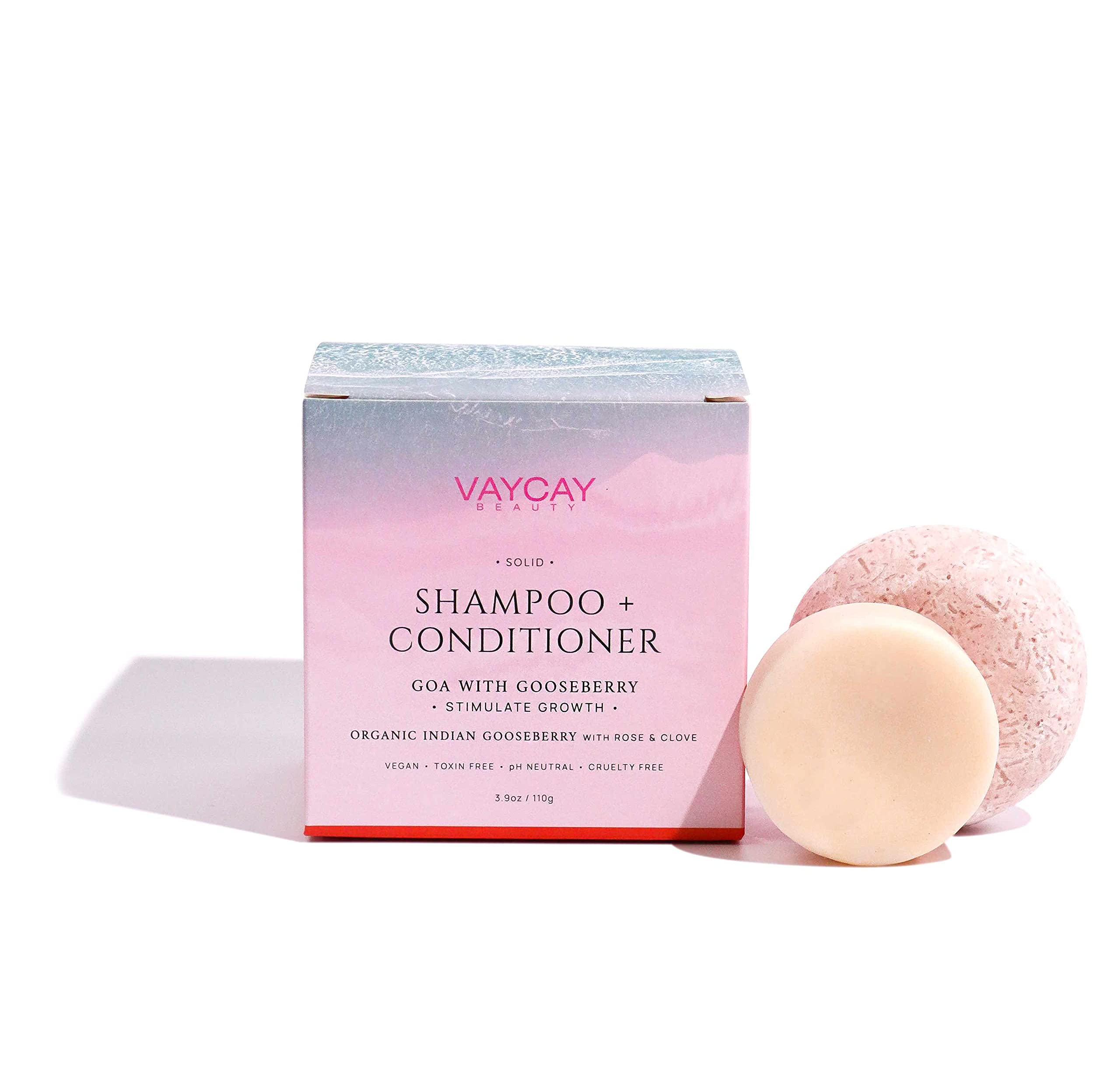 GOA Hair Growth- Luxury Solid Shampoo and Conditioner Bars Set with Indian Gooseberry (Amla), Rose, Clove. Made in USA, Travel-Friendly, Plant-based, Zero-Waste & Vegan Full Size 3.9oz