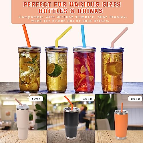 12 Pack Reusable Replacement Straws for Stanley Cup 40 oz Tumbler, Silicone 12 Inch Extra Long Drinking Straw with Cleaning Brush, Flexible Color Bent & Straight Straws for Stanley H2.0 with Handle