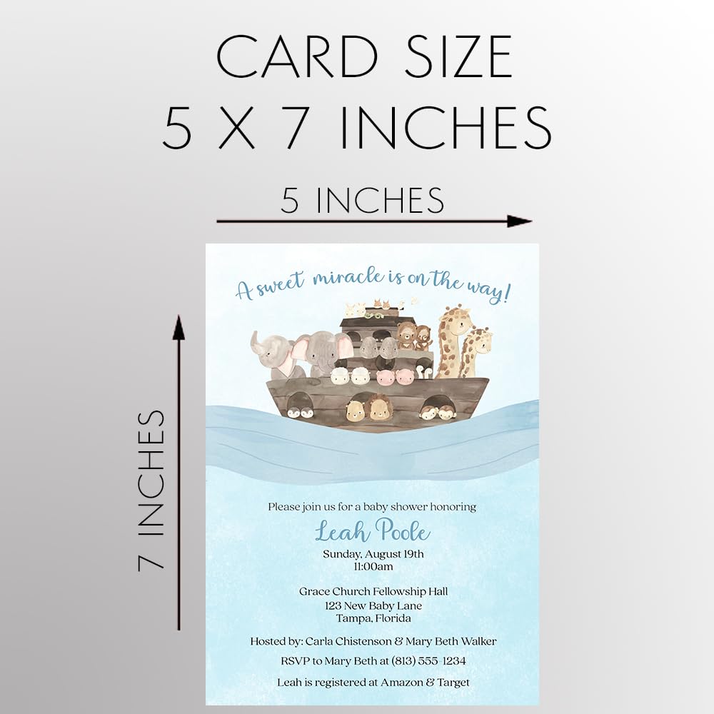 Noahs Ark Baby Shower Invitations Customizable Religious Invites Gender Neutral Boy Girl (12 Count)