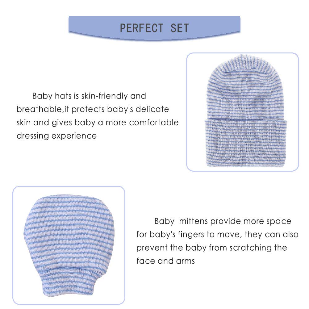 Baby Caps and Mittens Newborn Hospital Beanie Hats No Scratch Gloves Soft Babies Gift Set for Boys Girls (Style 5)