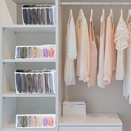 18 Pcs Drawer Organizers for Clothing Wardrobe Clothes Organizer Divider Foldable Mesh Closet Organizers and Storage for T-shirt, Jeans, Pants, Sock, Underwear, Bra (7 Grids, big and small)