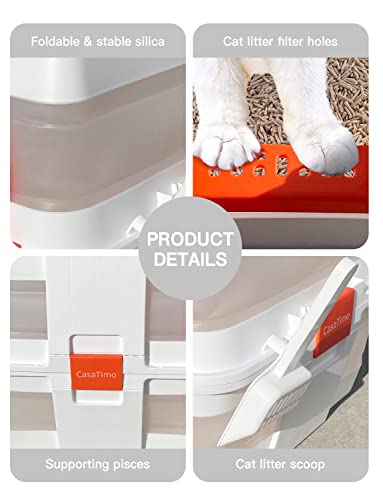 2 Pack Collapsible Kitten Litter Box, CasaTimo Foldable Open Kitty Litter Box for Medium-Sized Cats, Portable Multi-Use Litter Pan for Travel, Assembled to Covered Cat Toilet, Standard Size