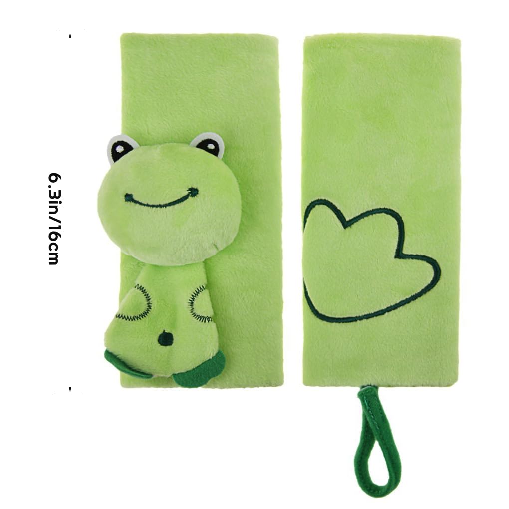 Baby Car Seat Belt Strap Covers -Double Sided Cartoon Animal Soft Infant Seat Belt Shoudler Pads for Baby (Green Frog)