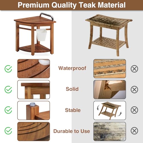 12 Inch Teak Showr Stool and 19 Inch Teak Shower Bench for Inside Shower