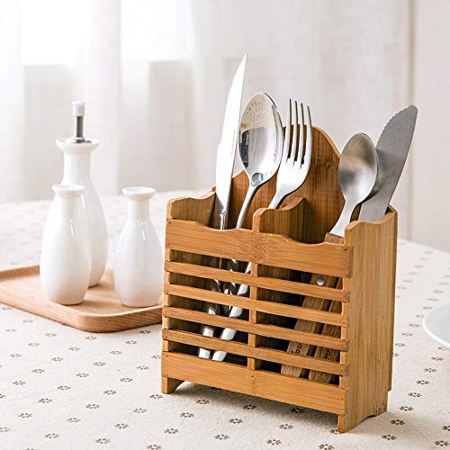 ZSQAI Bamboo Chopsticks Tube Chopsticks Cage Double Row Drain Basket Wall Mounted Chopsticks Rack