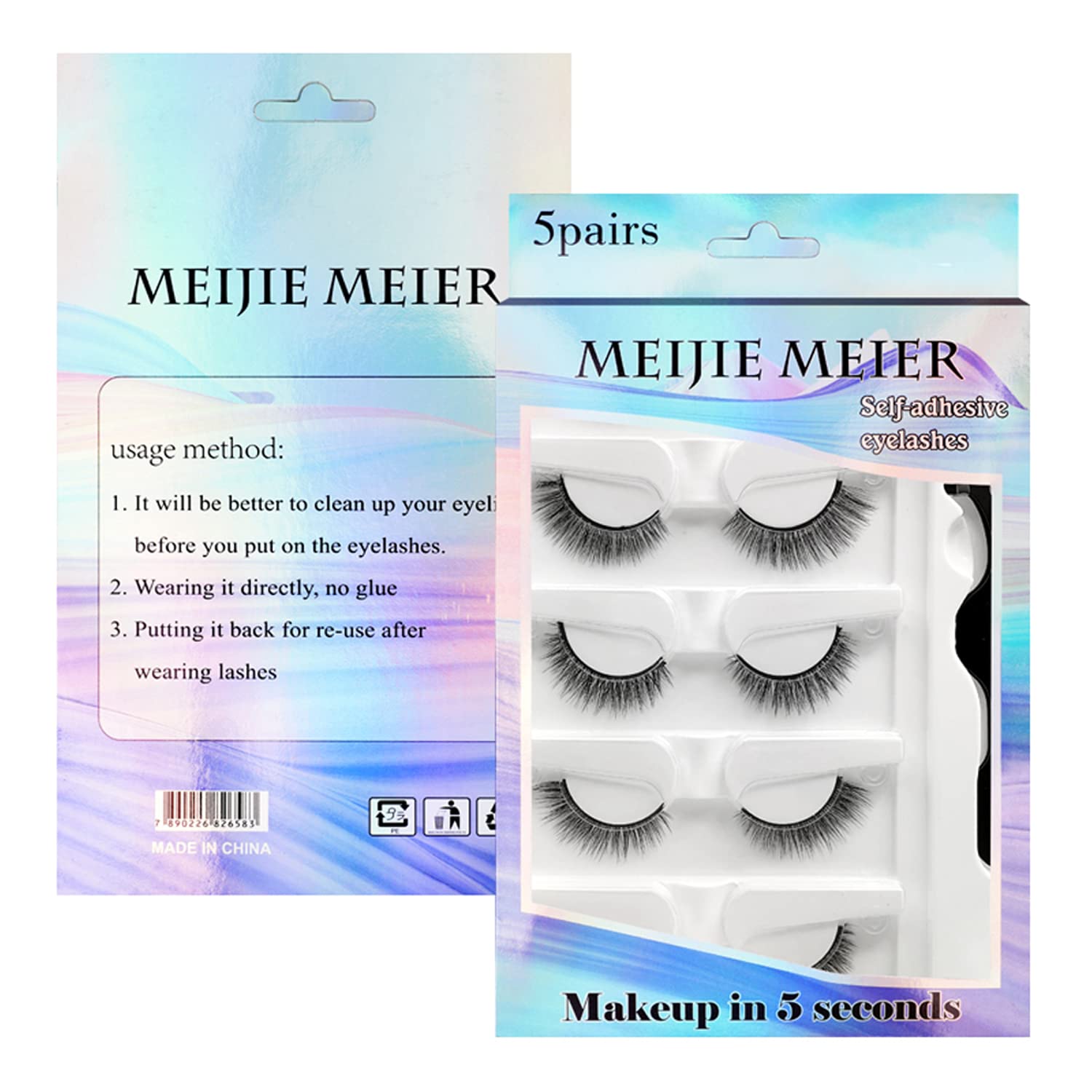 5 Pairs Self Adhesive Eyelashes, False Eyelashes No Glue No Eyeliner, False Lashes with Tweezers Natural Looking (natural lashes)