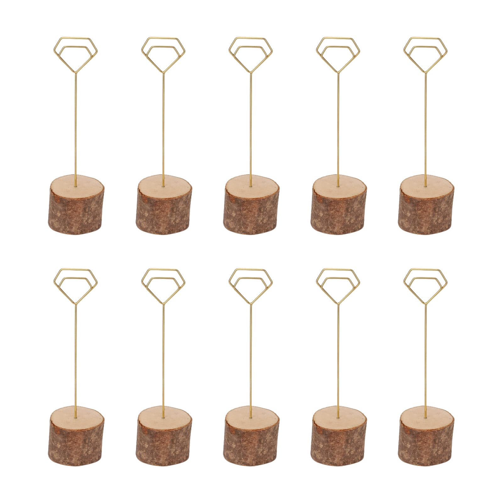 10 PCS Rustic Wood Place Card Holders with Kraft Place Cards Unique Diamond Shaped Table Number Holder Picture Clips Name Card Photo Holder for Wedding Birthday Party Baby Shower