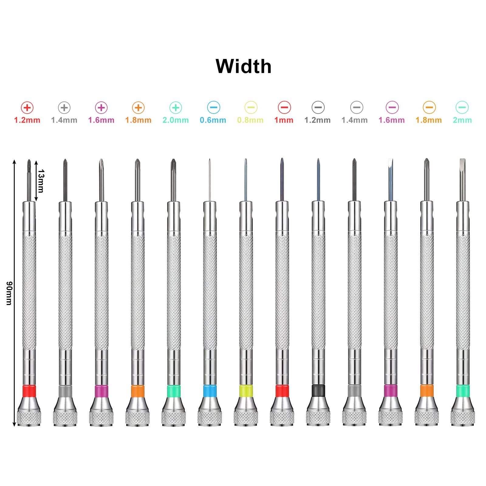 13 Pieces Micro Precision Watch Screwdriver Set Small Screwdriver Kit 0.6-2 mm with 13 Extra Replace Blades Watch Flathead Repair Link Tool for Watch Eyeglasses Jewelry Work Electronics Repair