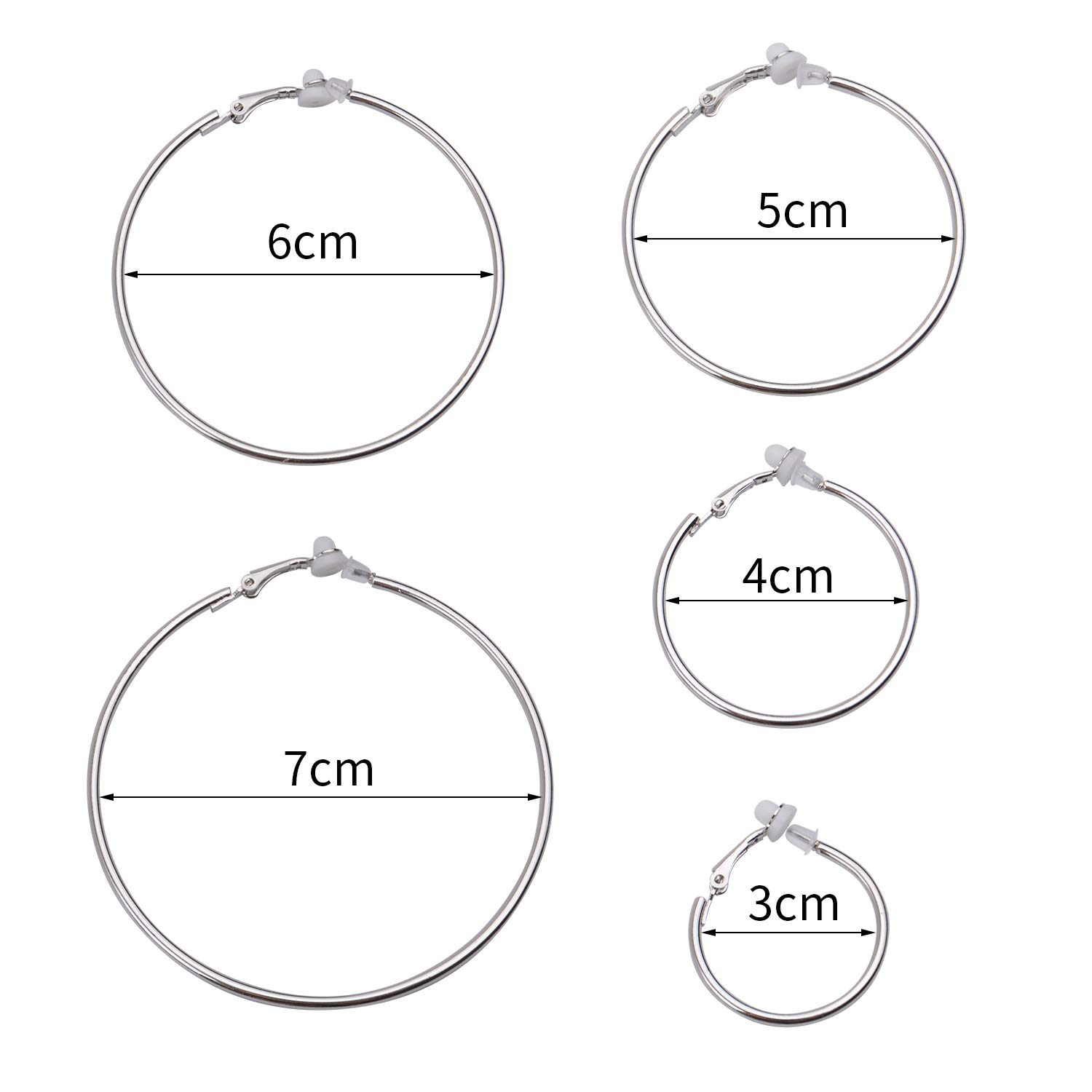 5 Pairs Silver Clip on Earrings Hoop Non Piercing Women Clip Earrings for Women, 5 Sizes