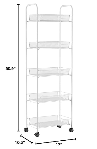 5-Tiered Narrow Rolling Storage Shelves - Mobile Space Saving Utility Organizer Cart for Kitchen, Bathroom, Laundry, Garage or Office by Lavish Home
