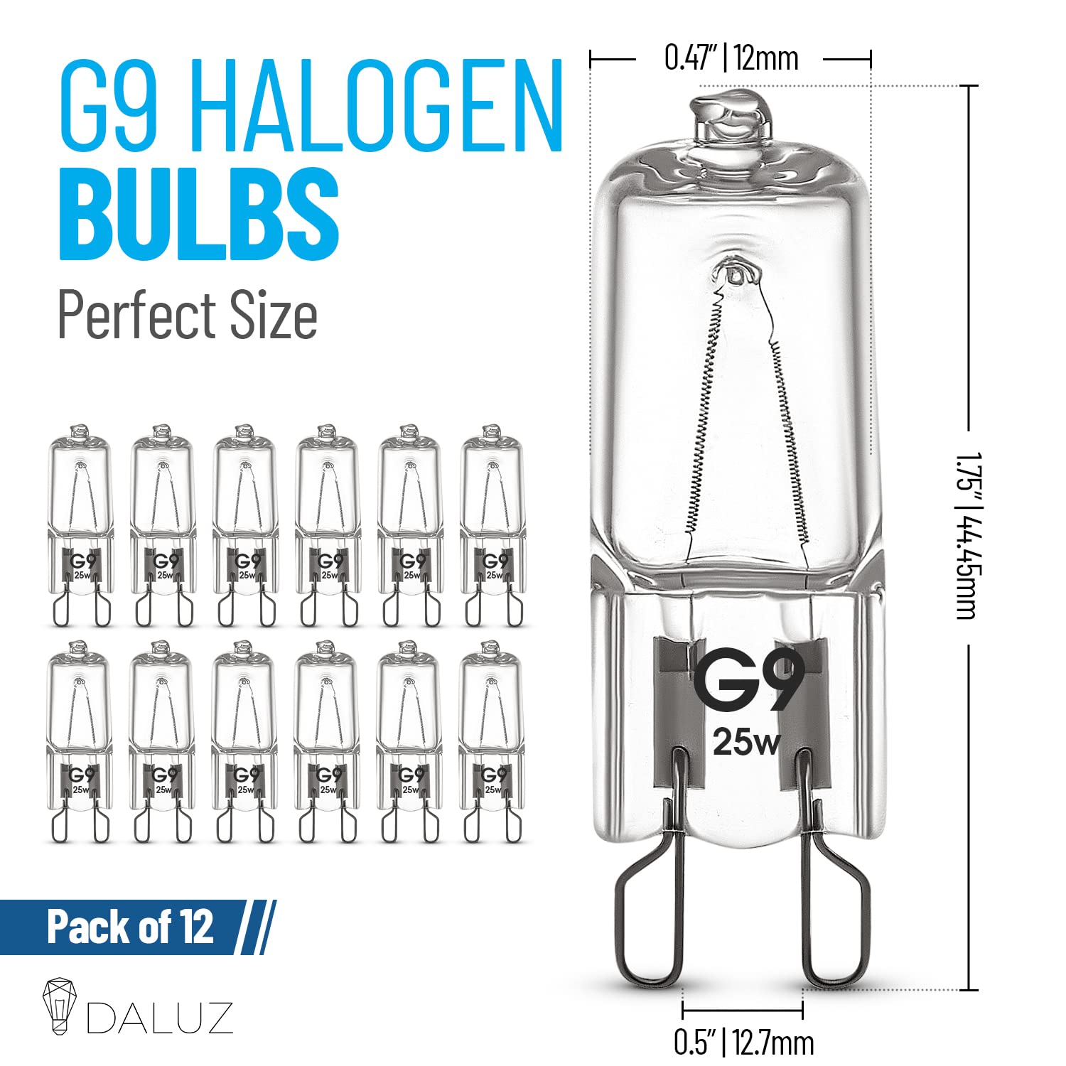 12 Pack G9 25 Watt Halogen Bulb Dimmable Energy Saving Light Bulb | Long Lasting Soft White 2700K 120V Lightbulb Runs for 1,500 - 2,500 Hours | Q40, CL, T4, Looped Pin, JCD , JD Type