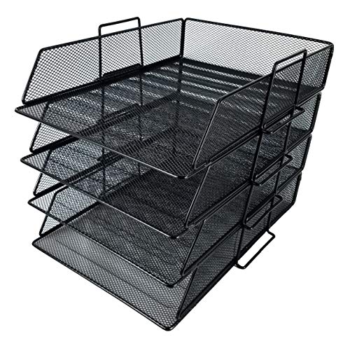 4 Tier Pack Stackable Tray Office Desk Organizer File and Desktop Holder for Paper Letter Accessories Black Discount Pack by MissionMax