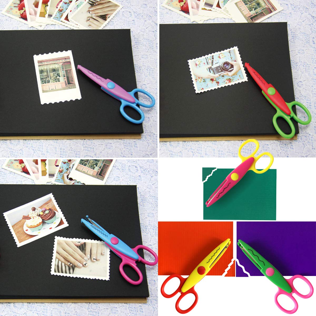 14PCS Creative Scissors & Craft Punch, 6 Different Patterns Edging Scissors + Paper Punch for Teachers Kids DIY Photo Scrapbooking Album - Colorful
