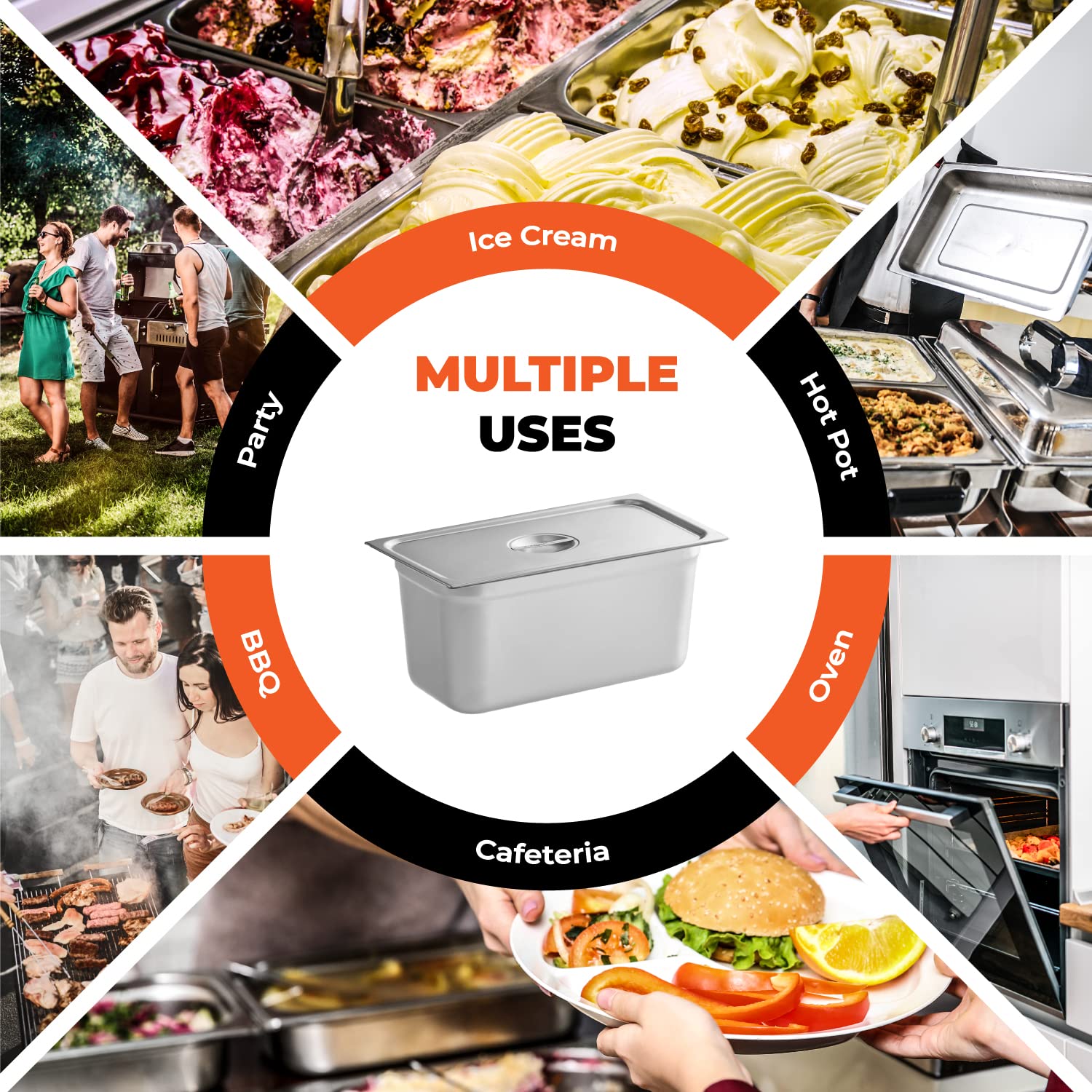 2 Stainless Steel Containers Third Size, Steam Table Pan with Lid, Restaurant and Commercial Pans, Hotel Pan 6β Deep, Stainless Steel Food Containers, Stainless Freezer Bin, Metal Ice Bin