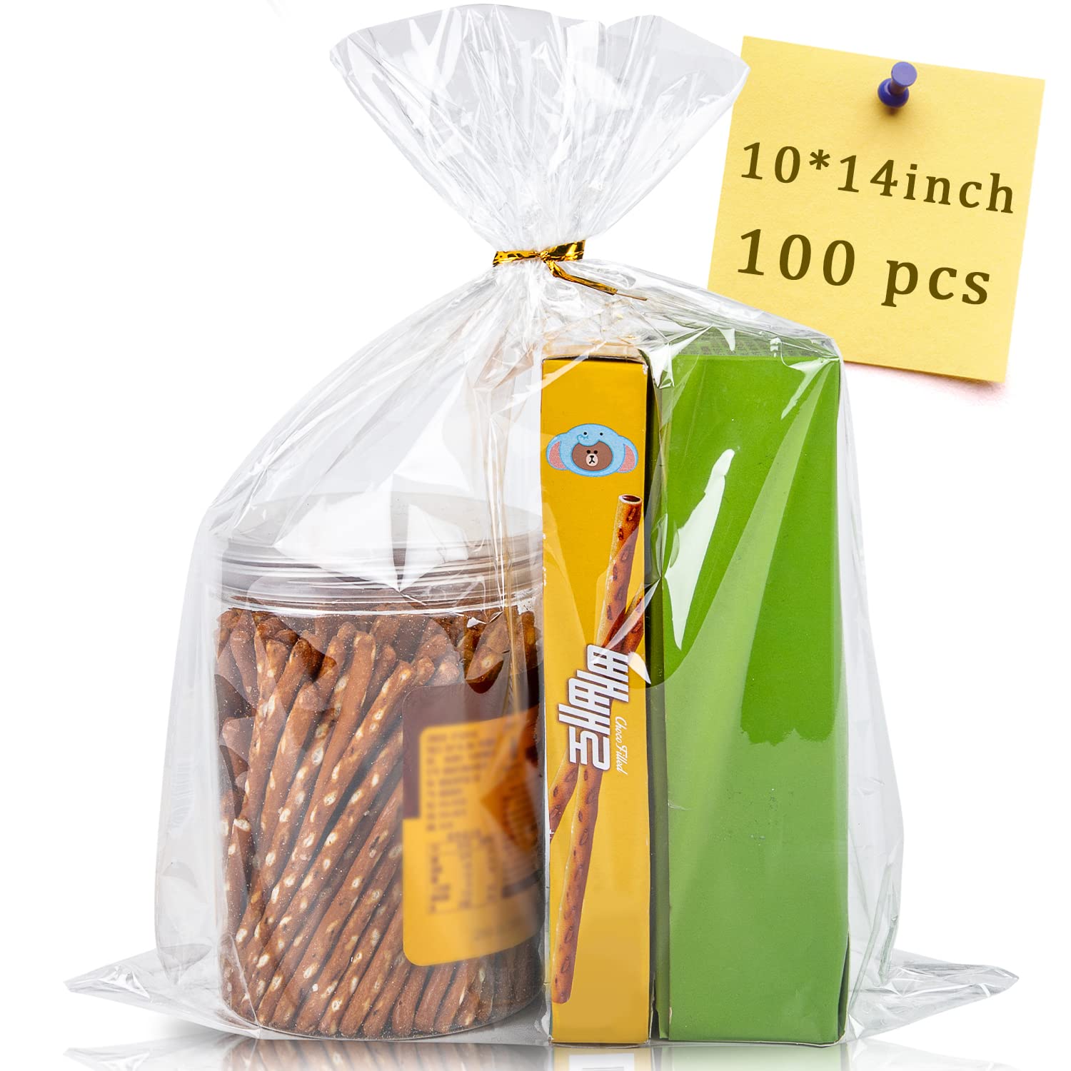 100pcs Cellophane Bags 10x14 Cellophane Wrap Goodie Bags Large Clear Gift Bags Party Favors Bags Clear Treat Bags with Ties Plastic Gift Bags Packaging Bags for Cookie Candy
