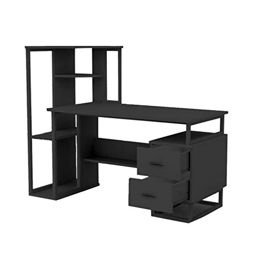 Computer Desk with Storage Shelves, Writing Study Table with Bookshelves Modern Study Desk Stable Student Desk for Small Space, Wood Desk Home Office Workstation
