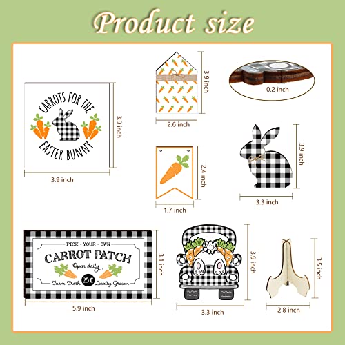 10 Pcs Easter Tiered Tray Decor- Carrot Bunny Wood Sign Decoration Rustic Farmhouse Easter Table Decor with 2 Pcs Small Stand for Home Kitchen Living Room, Dining Table, Easter Party Desk