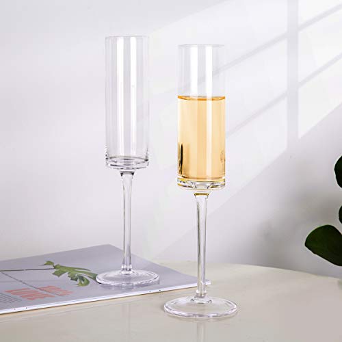 JYB&XY Set of 6 Crystal Champagne Flutes Champagne Glasses Hand Blown Classy Champagne Flutes 100%Lead Free Quality Sparkling Wine Stemware Set Dishwasher Safe 7oz…