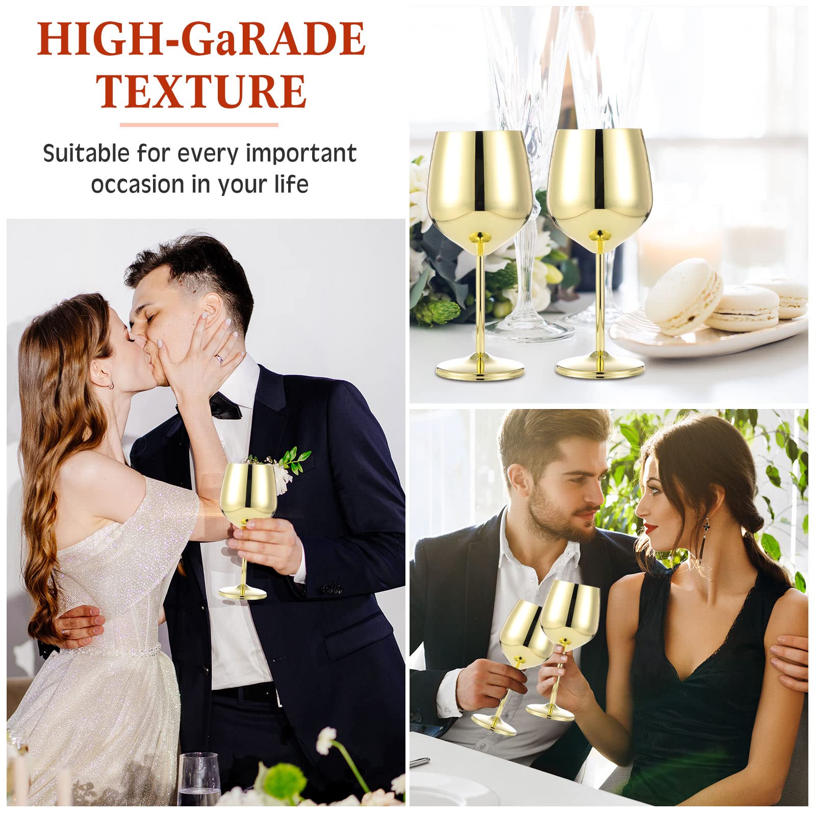 12 Pack Stem Stainless Steel Wine Glasses Gold 18 oz Unbreakable Stemware Portable Shatterproof Metal Goblet Glasses Wine Drinkware for Wedding Camping Champagne Cocktails Banquet Party