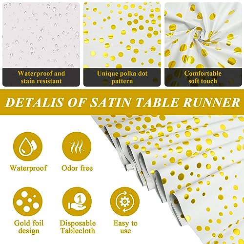4 Pack Plastic Table Cloth Cover for Parties Disposable, White and Gold Tablecloth for 8 Foot Rectangle Tables, Birthday Wedding Graduation Mather Valentine's Day Easter Party Supplies Decorations
