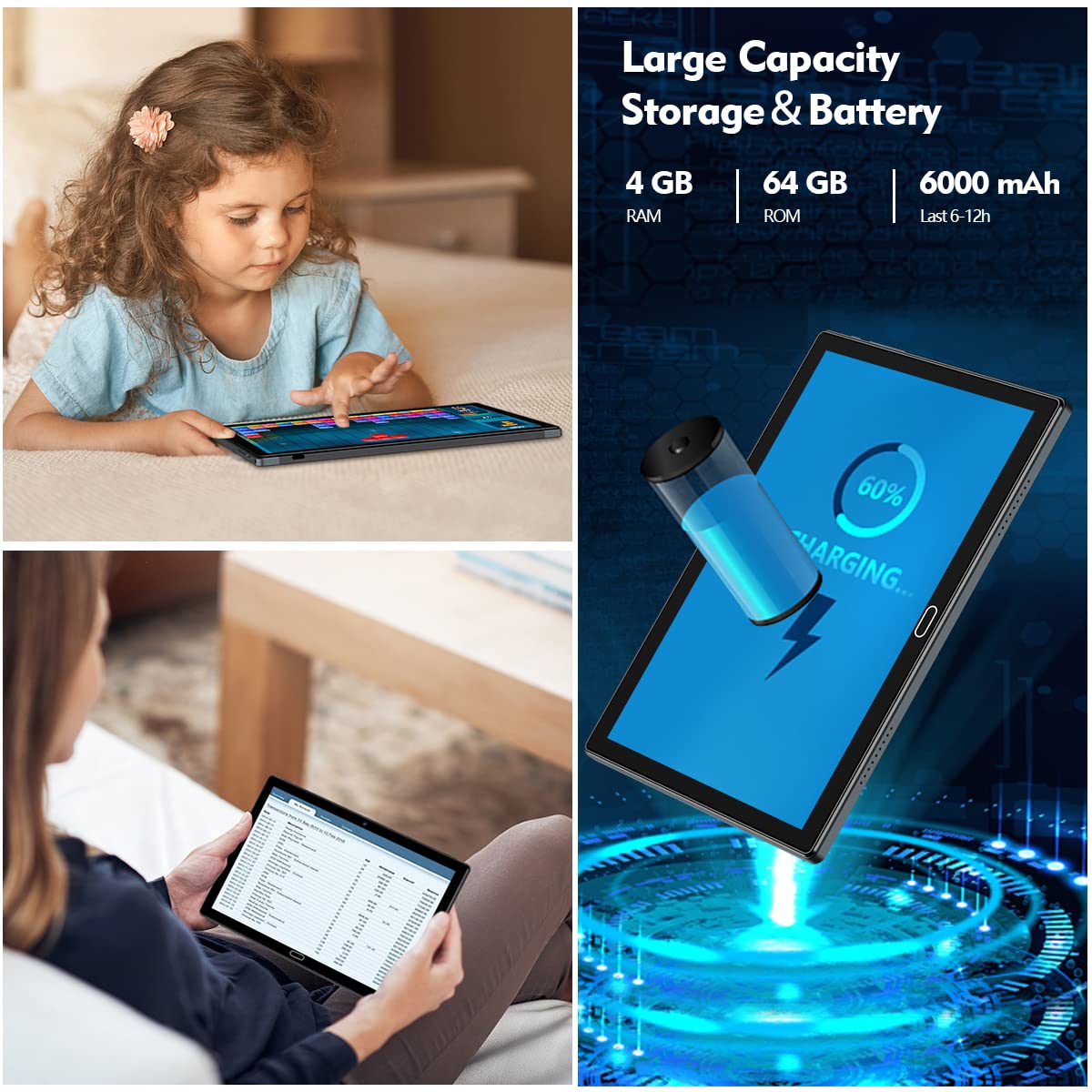 10 Inch Tablet Android 11 Tablets with 64GB Storage 128GB Expandable 4GB RAM, 2024 Newest Tablet Octa-Core Processor, 6000mAh Battery, 13MP Camera, Dual Sim Card Slot, GPS, WiFi, Tablet (Silver)