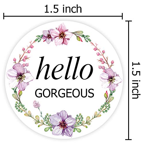 1.5 inch Flower Hello Gorgeous Stickers Labels for Small Business Birthday Party,Gift Bags 500 pcs Per Roll