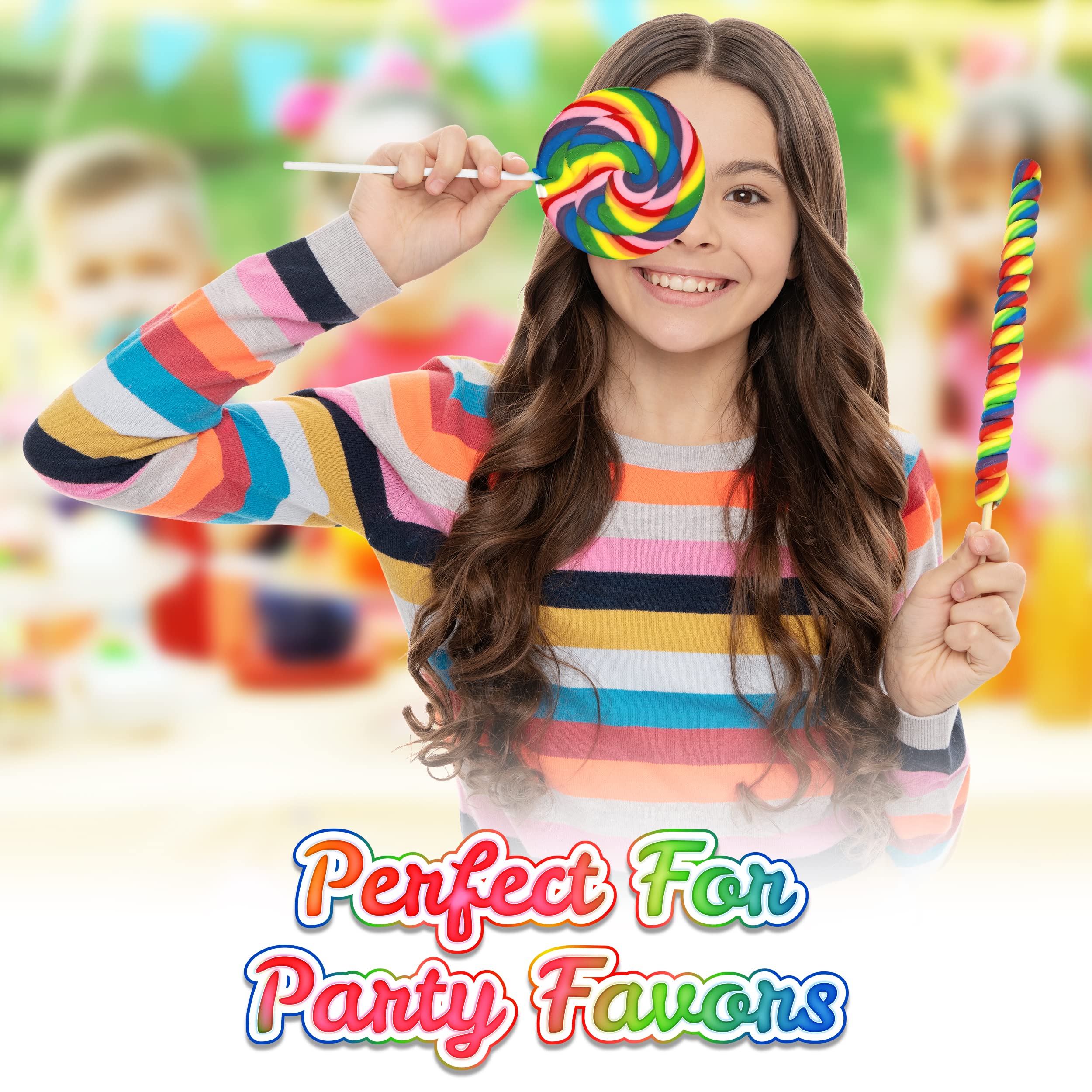 12 Jumbo Rainbow Swirl Lollipops Bundle, 6 Giant 4 Inch Swirl Suckers & 6 Twisty Pops 12 inch Height,Individually Wrapped Multi-Flavored Candy, Great for Summer At The Beach