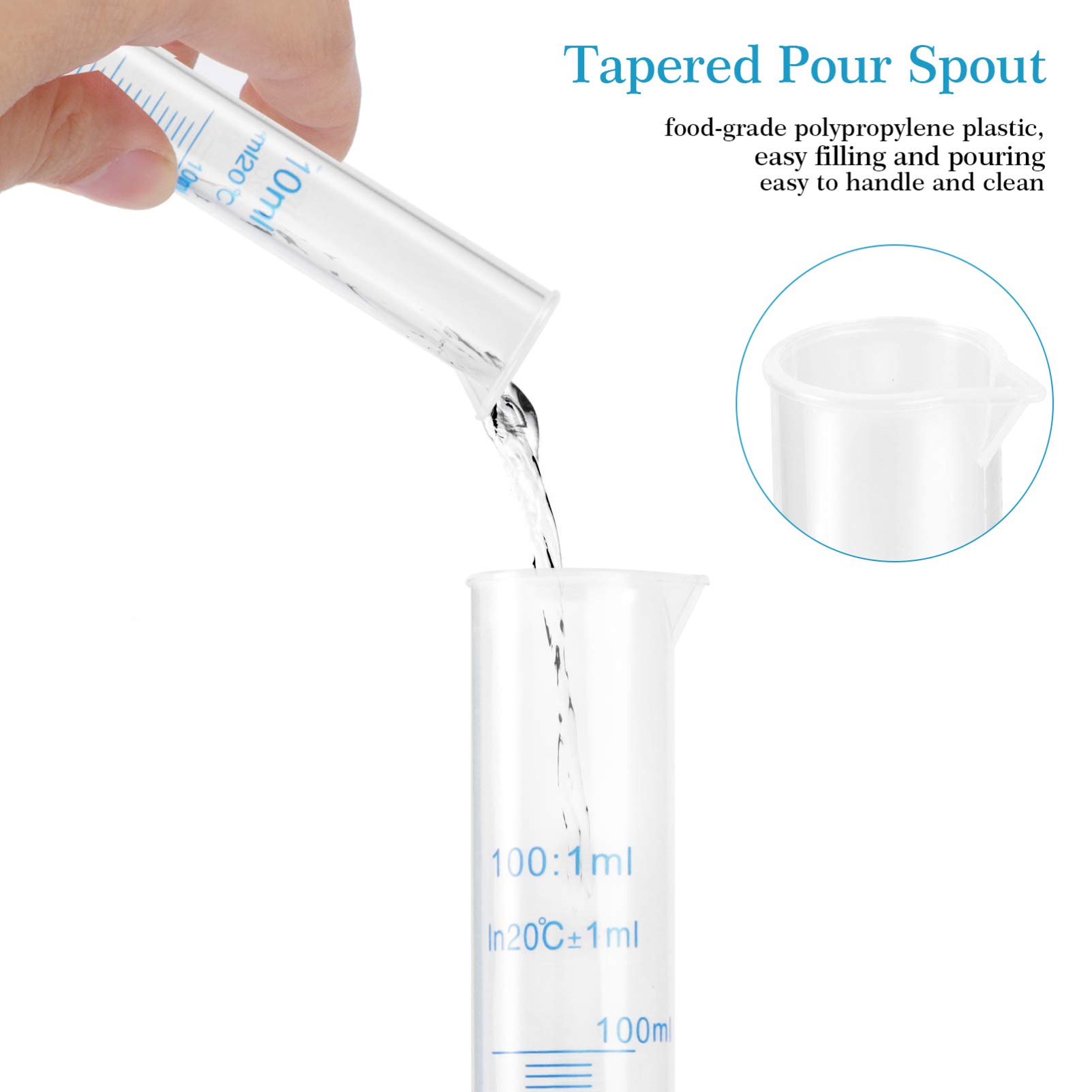 Lurrose Measuring Cylinder Graduated Cylinder Lab Test Tube Set of 4, Plastic Graduated Cylinder Set 10, 25, 50, 100ml